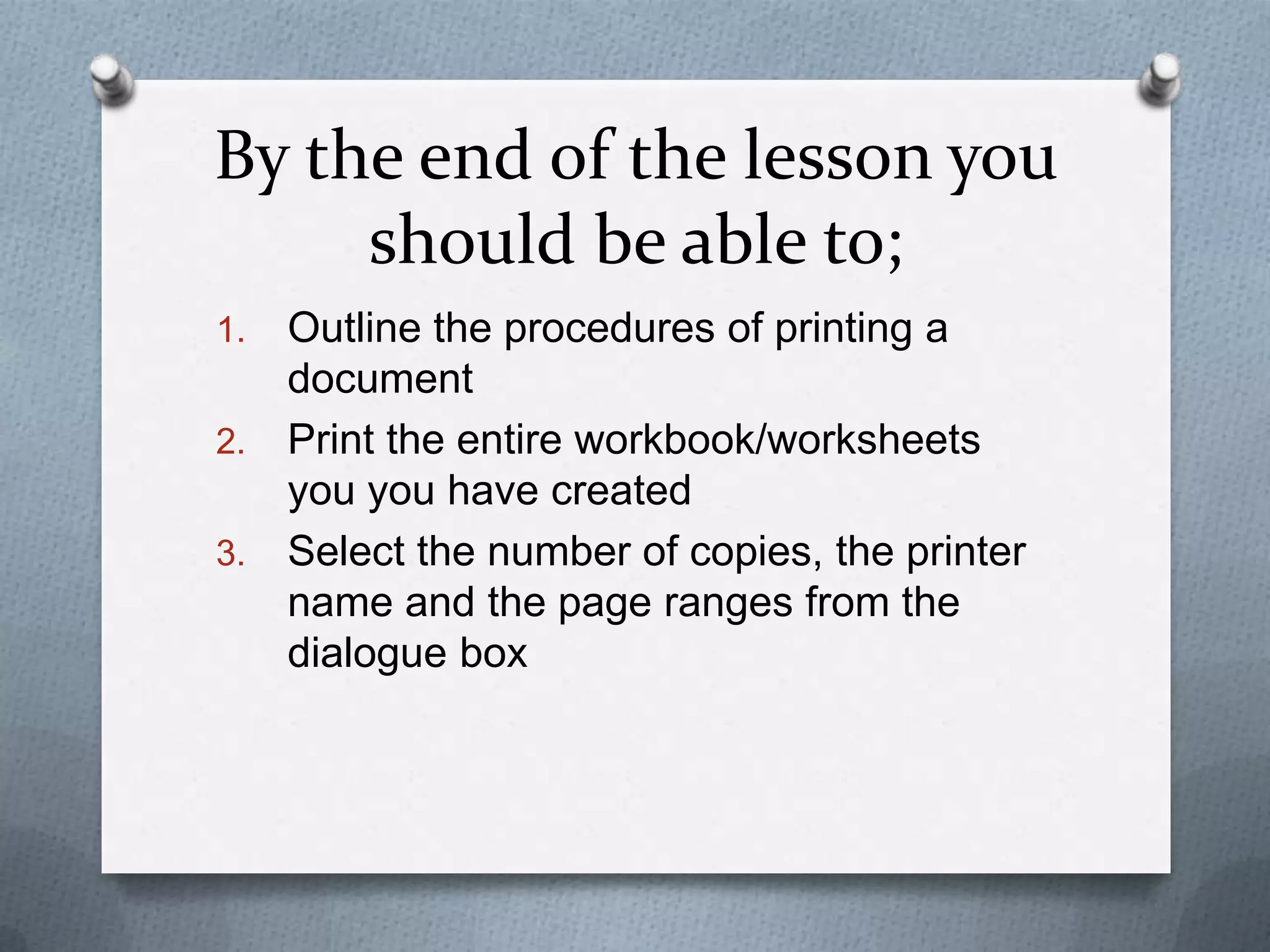 Printing a workbook and worksheets | PPT