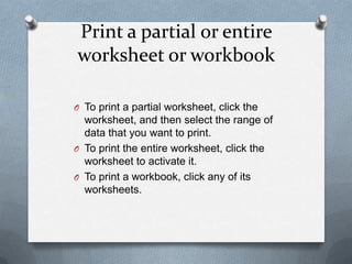 Printing a workbook and worksheets | PPT