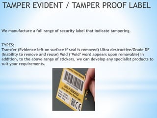 Printing label business dura label | PPTX | Business | Business and Finance