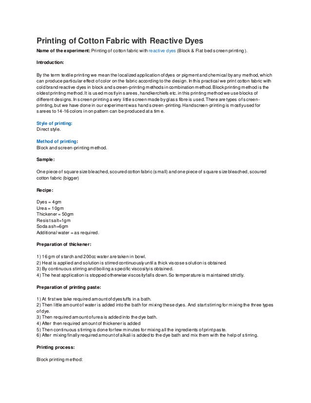 Printing of cotton fabric with reactive dyes