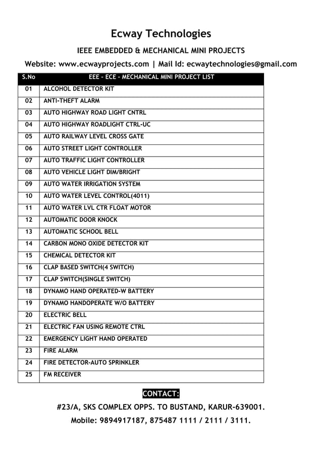 Print mini projects list 2013 | PDF