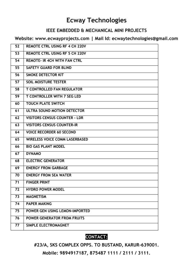 Print mini projects list 2013 | PDF
