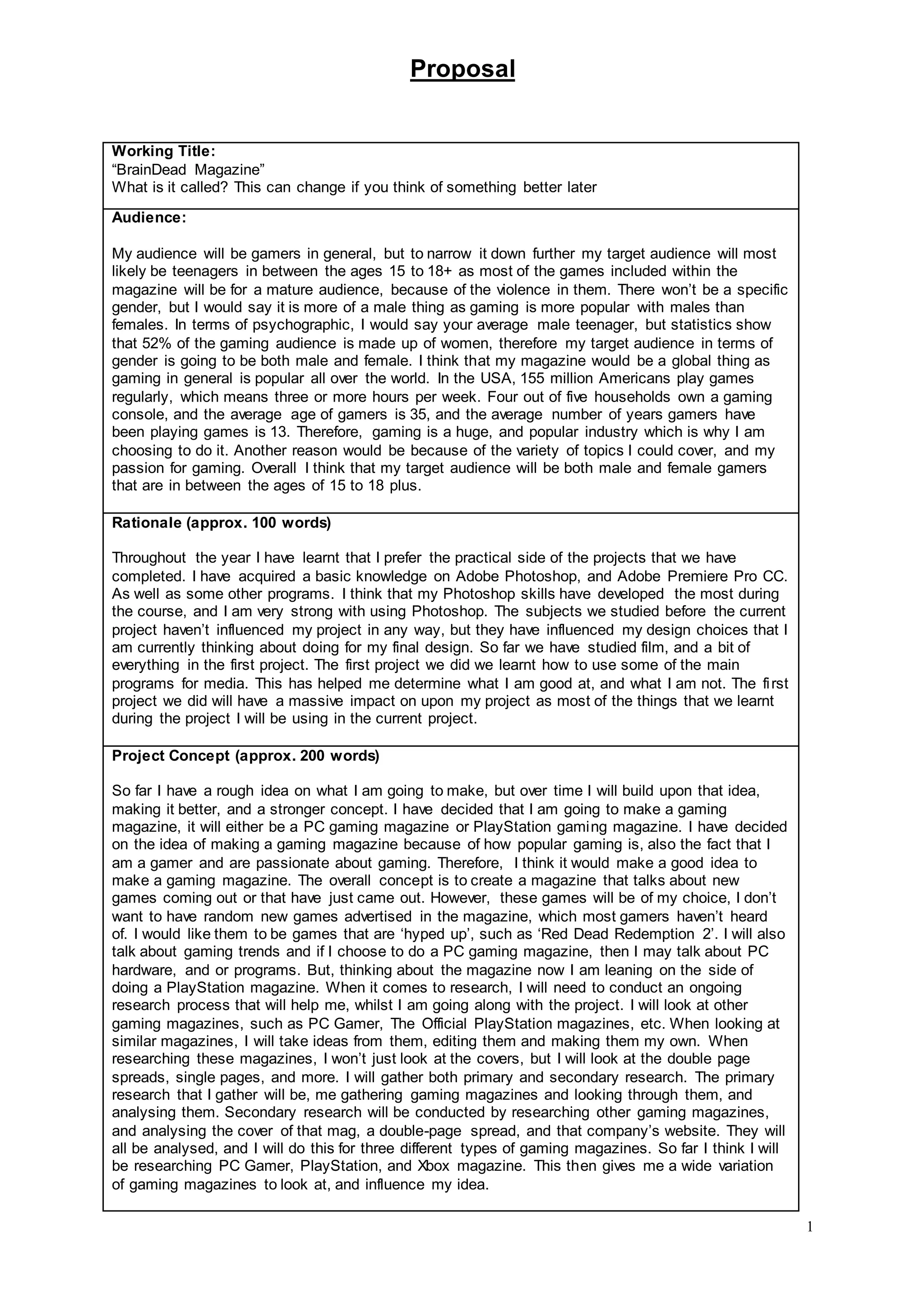 Print project proposal | PDF