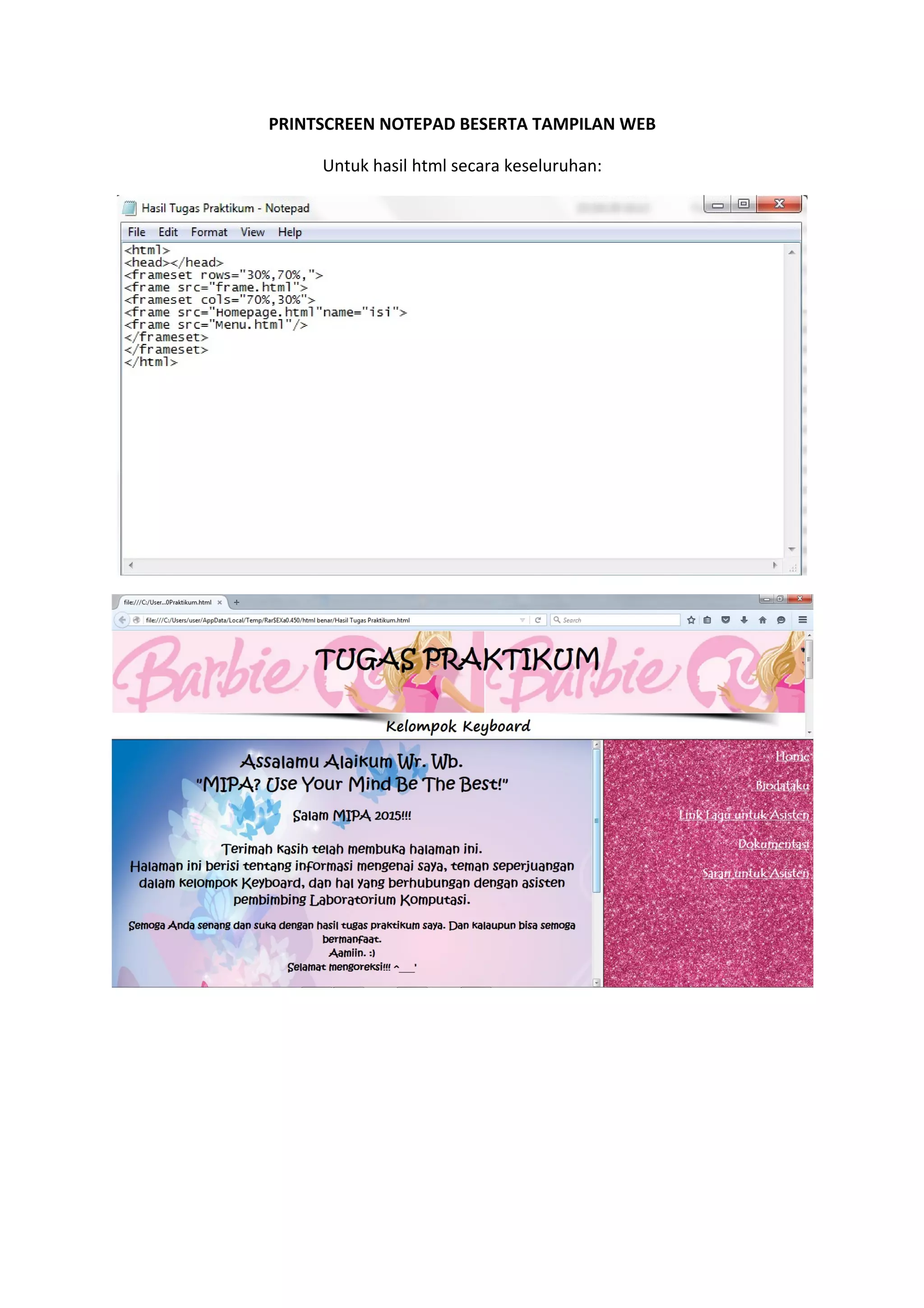 Printscreen notepad beserta tampilan web | PDF