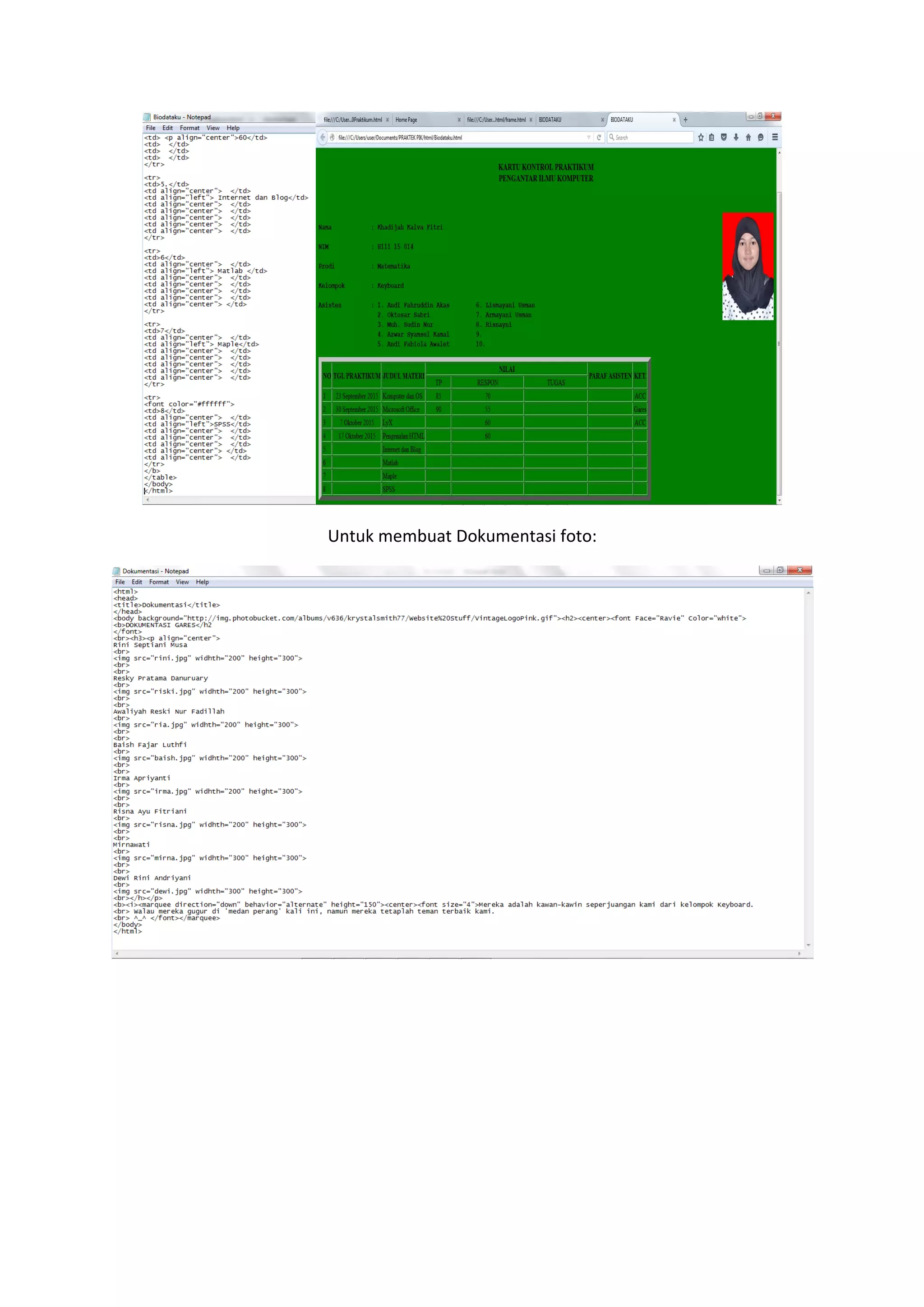 Printscreen notepad beserta tampilan web | PDF