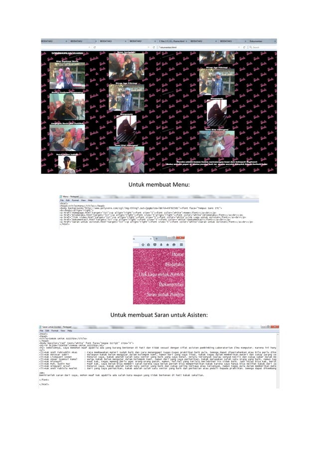 Printscreen notepad beserta tampilan web | PDF