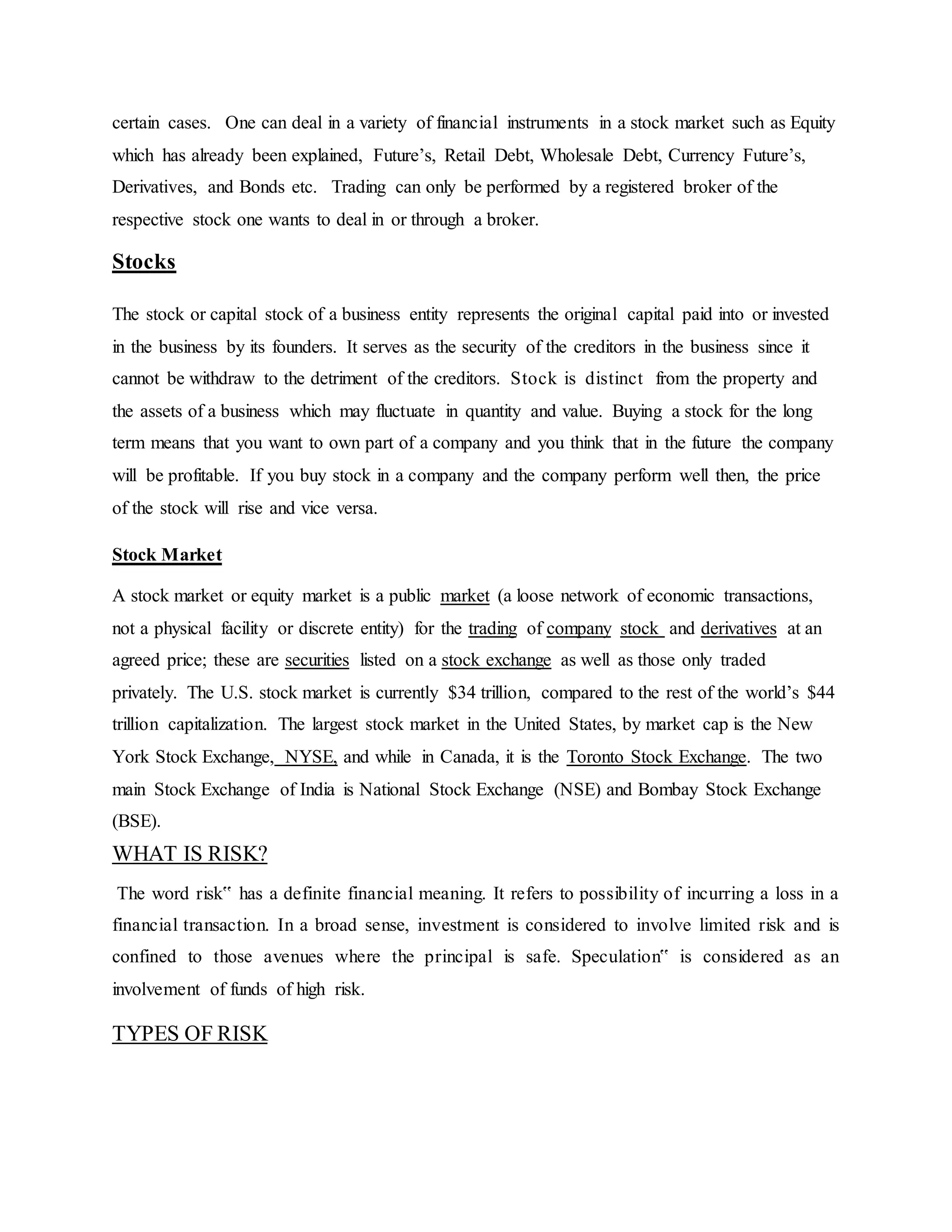 Project report for summer internship | Risk Management and investment ...