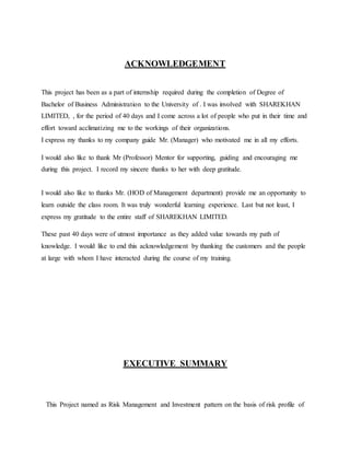 Project report for summer internship | Risk Management and investment ...