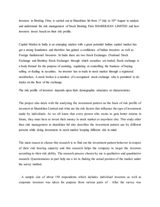 Project report for summer internship | Risk Management and investment ...