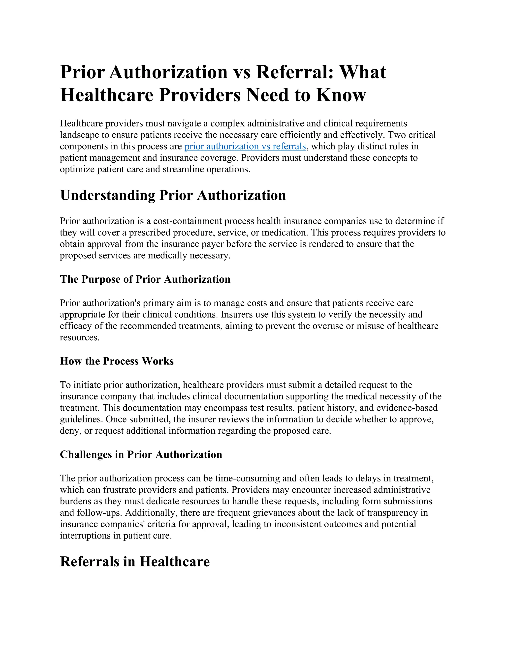 Prior Authorization vs Referral: What Healthcare Providers Need to Know | DOCX