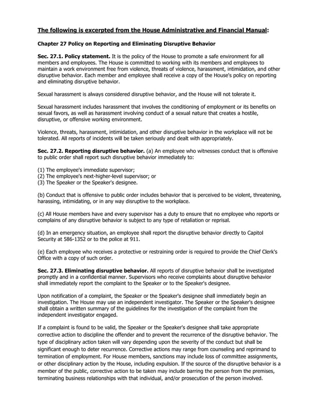 Current Hawaii House Disruptive Behavior Policy | PDF | Crime & Harmful ...