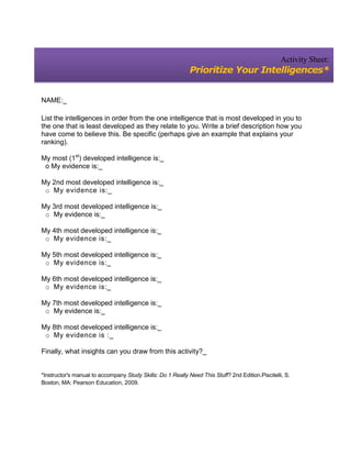Prioritize your intelligences | PDF