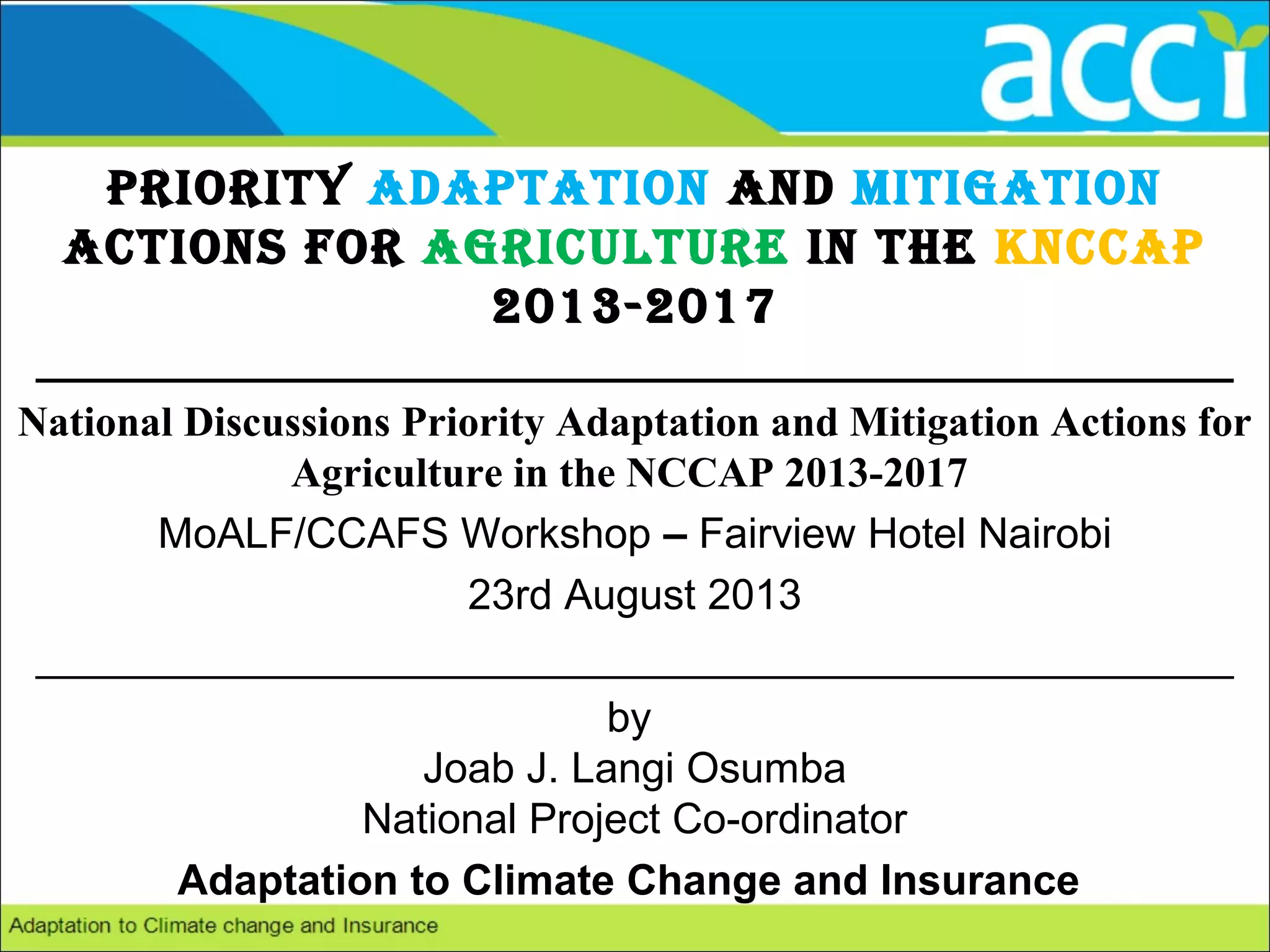 Priority adaptation and mitigation actions for agricultur e in the ...