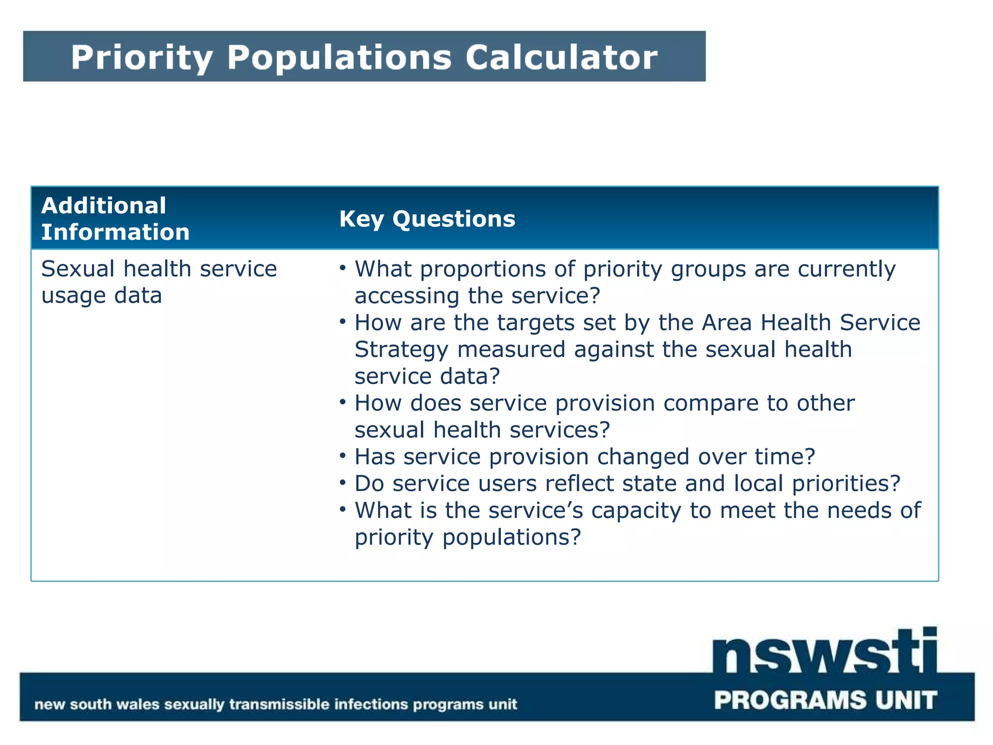 Priority populations calculator part 2 | PPT