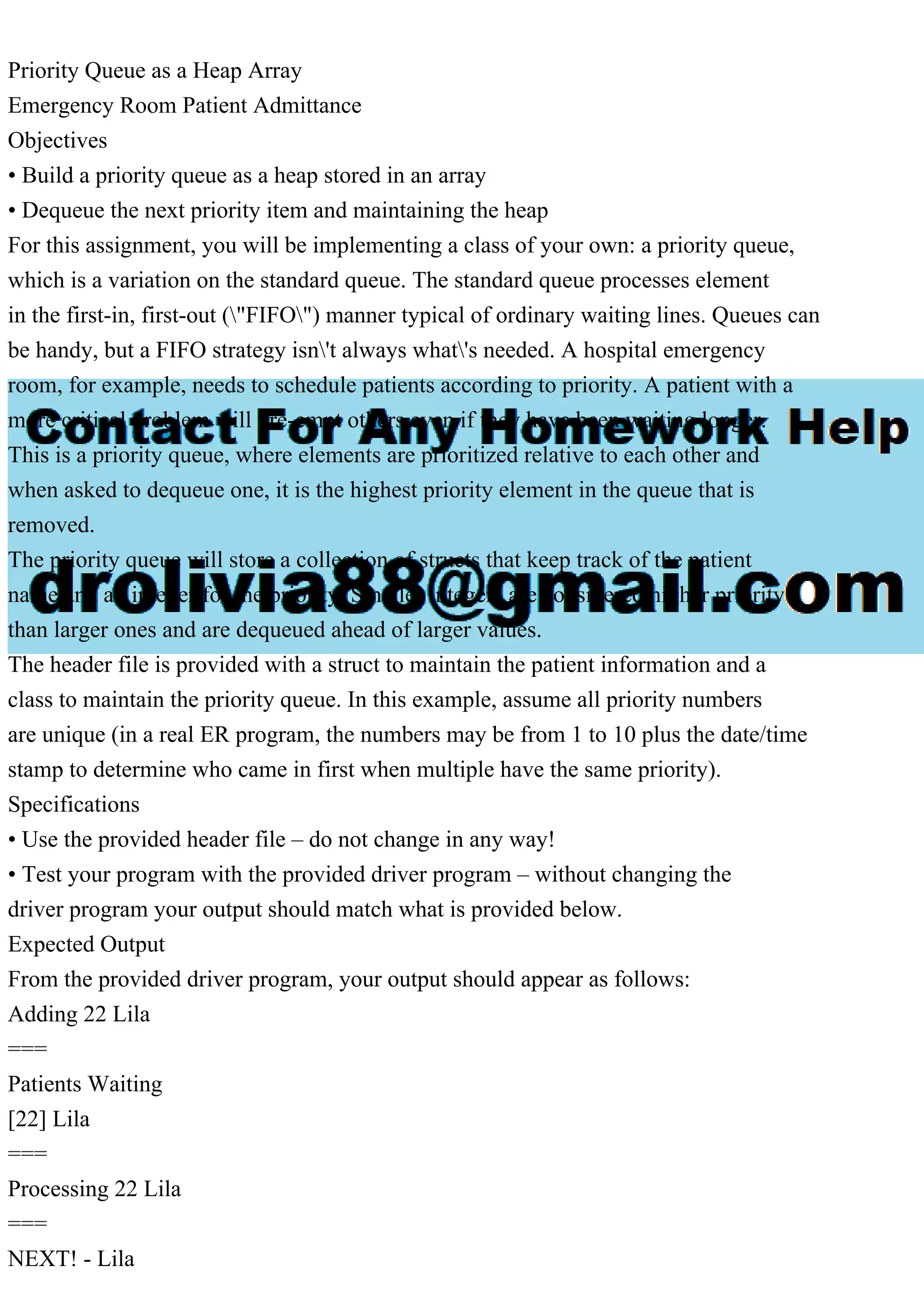 Priority Queue as a Heap ArrayEmergency Room Patient AdmittanceO.pdf