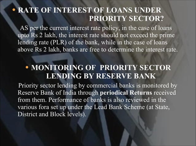 Priority sector lending | PPT | Business Loans | Business Banking & Finance
