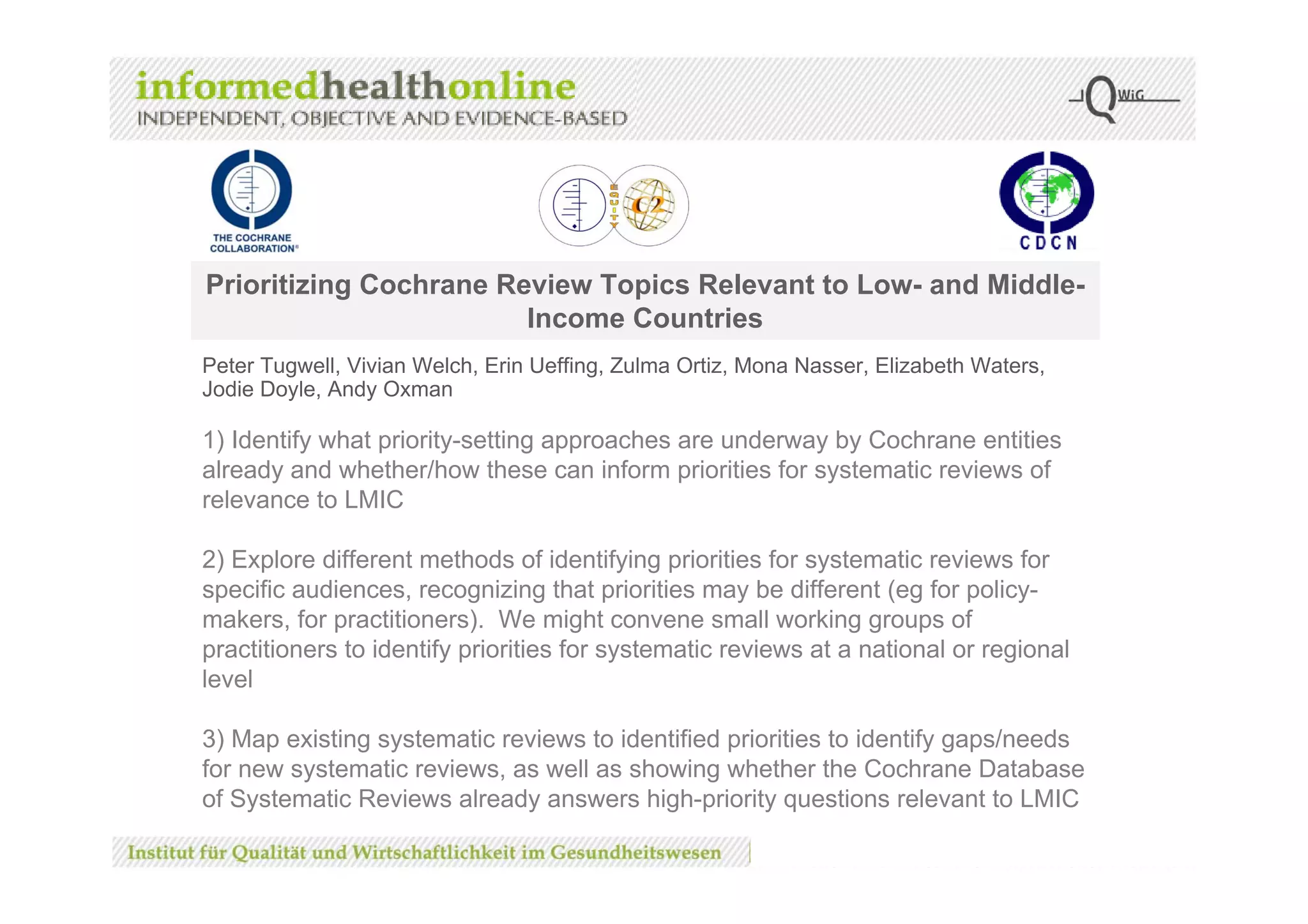 Priority Setting Presentation Freiburg | PDF