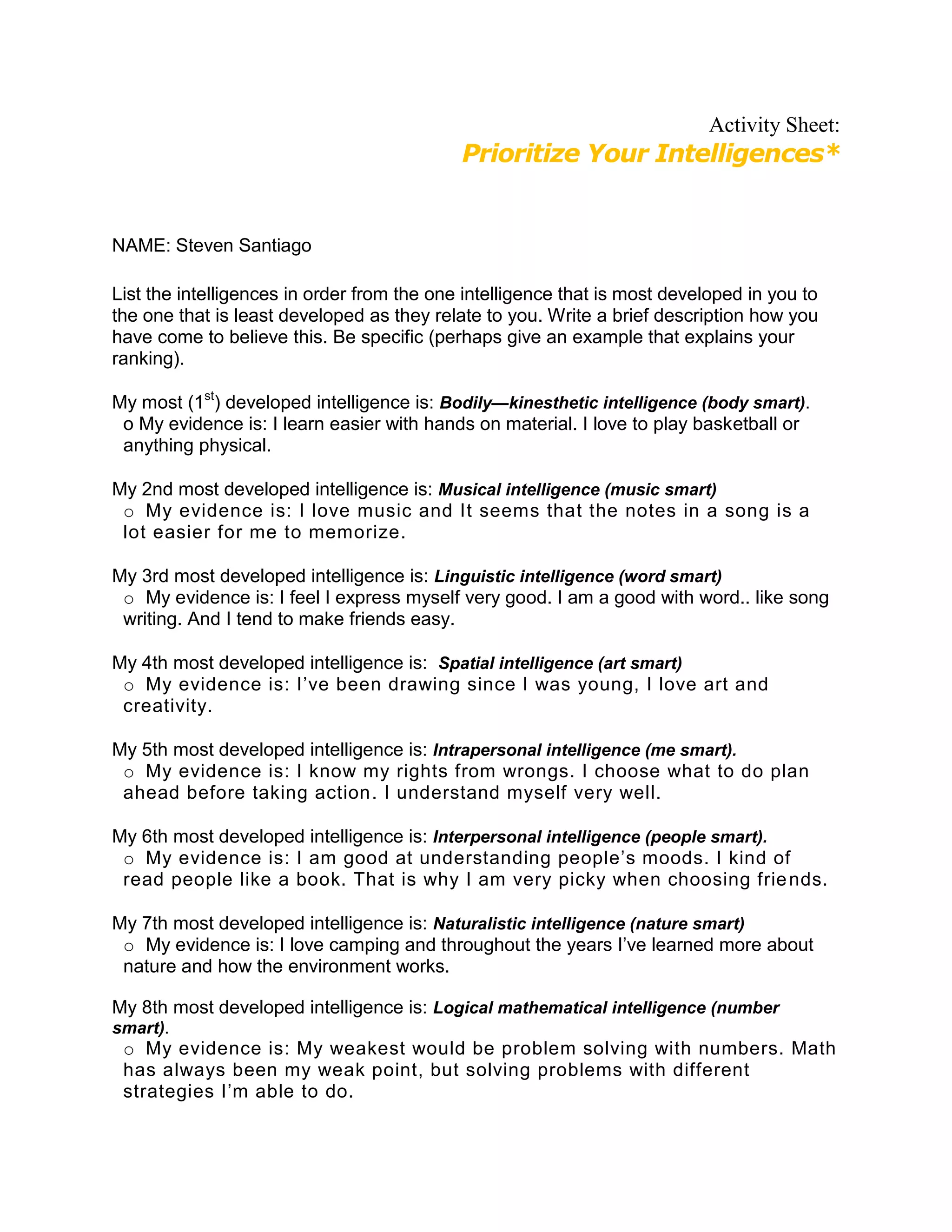 Priortize your intelligences | DOCX