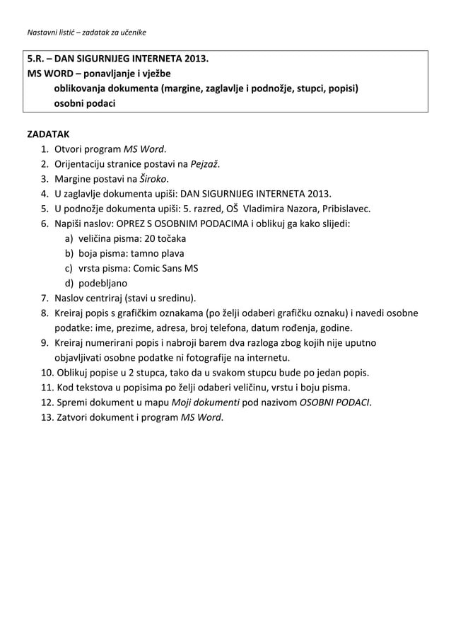 Priprema 5. razred - Microsoft Word | DOCX