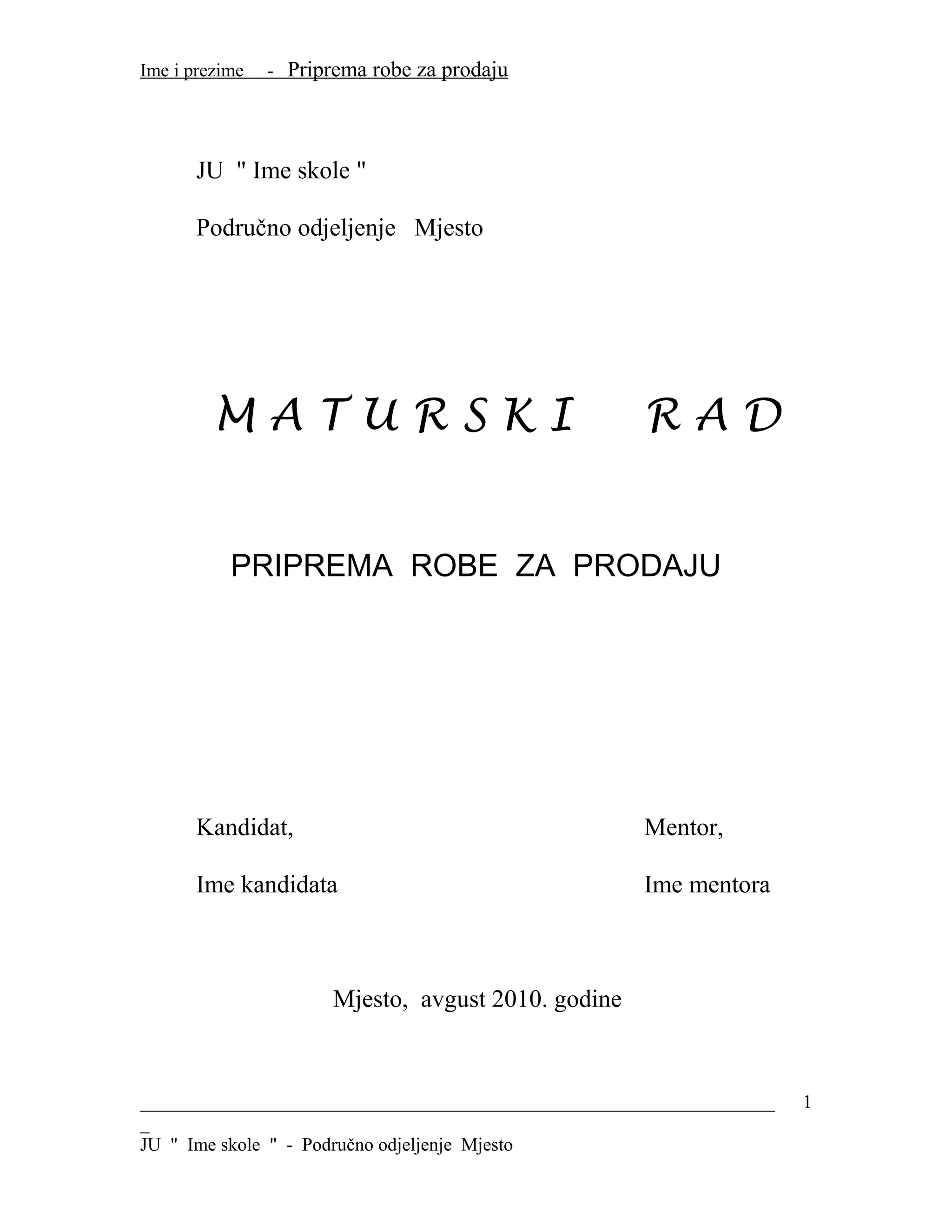 Priprema robe za prodaju | DOC