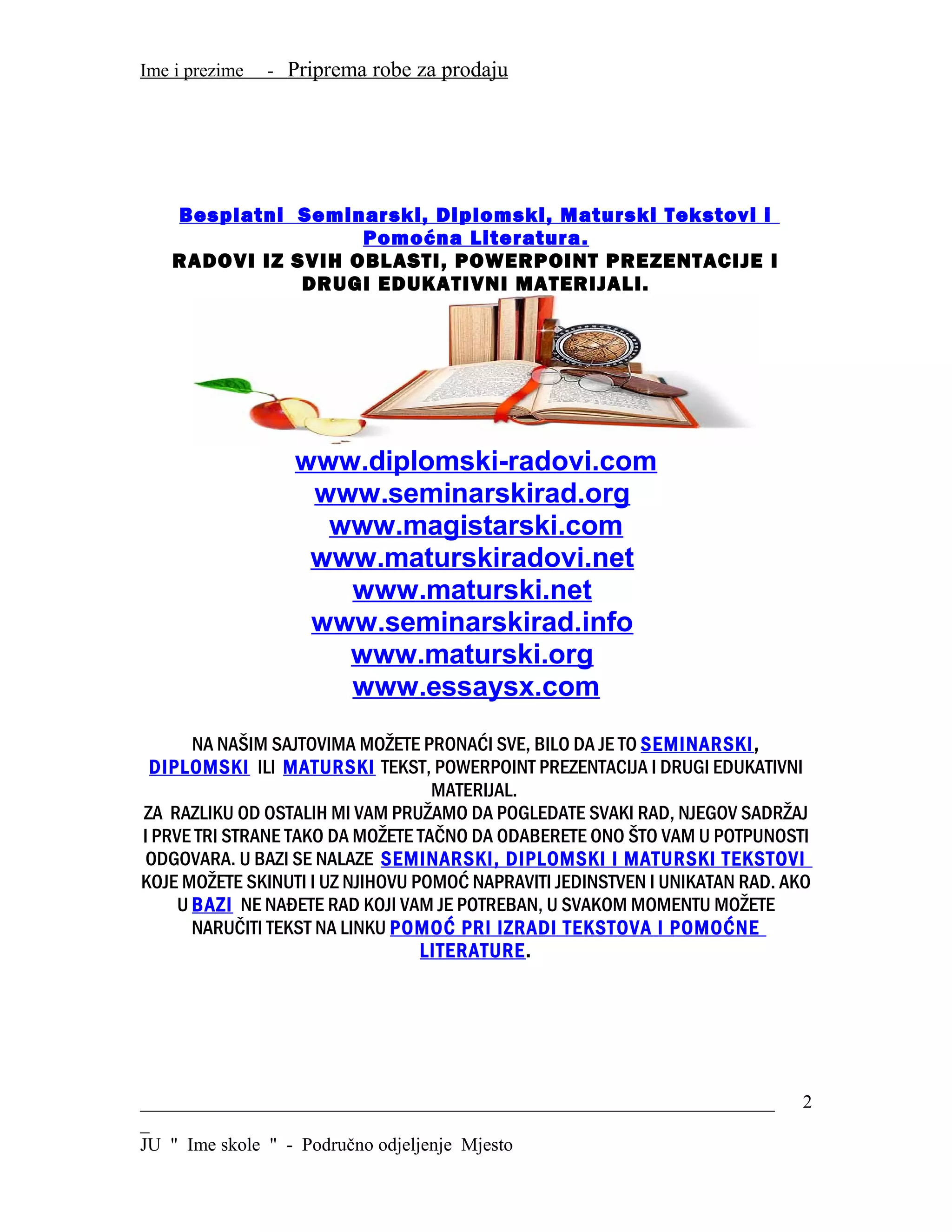 Priprema robe za prodaju u djackoj prodavnici br.3 u mjesto trgovinsko poslovanje | PDF