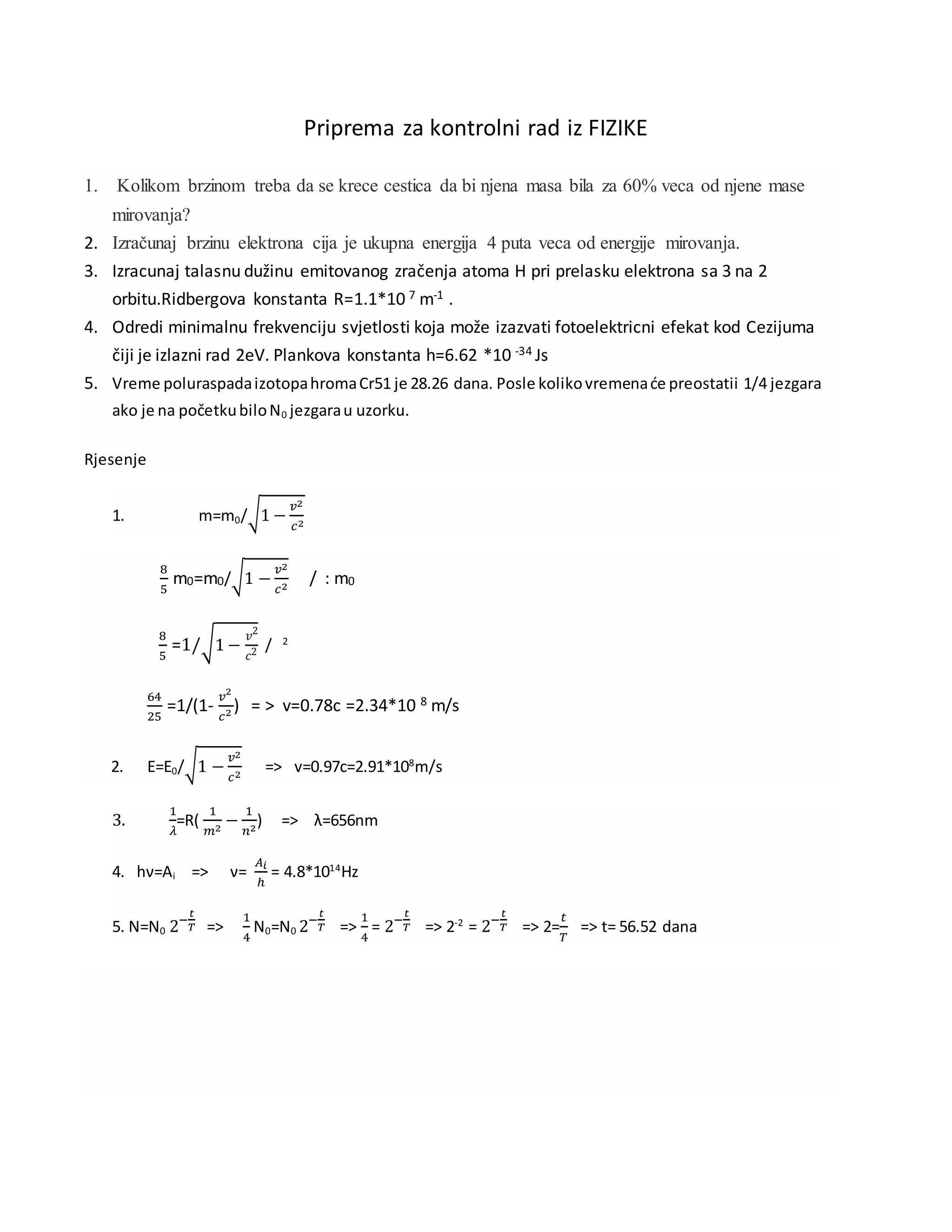 Cas 60.Priprema za kontrolni rad iz fizike | PDF