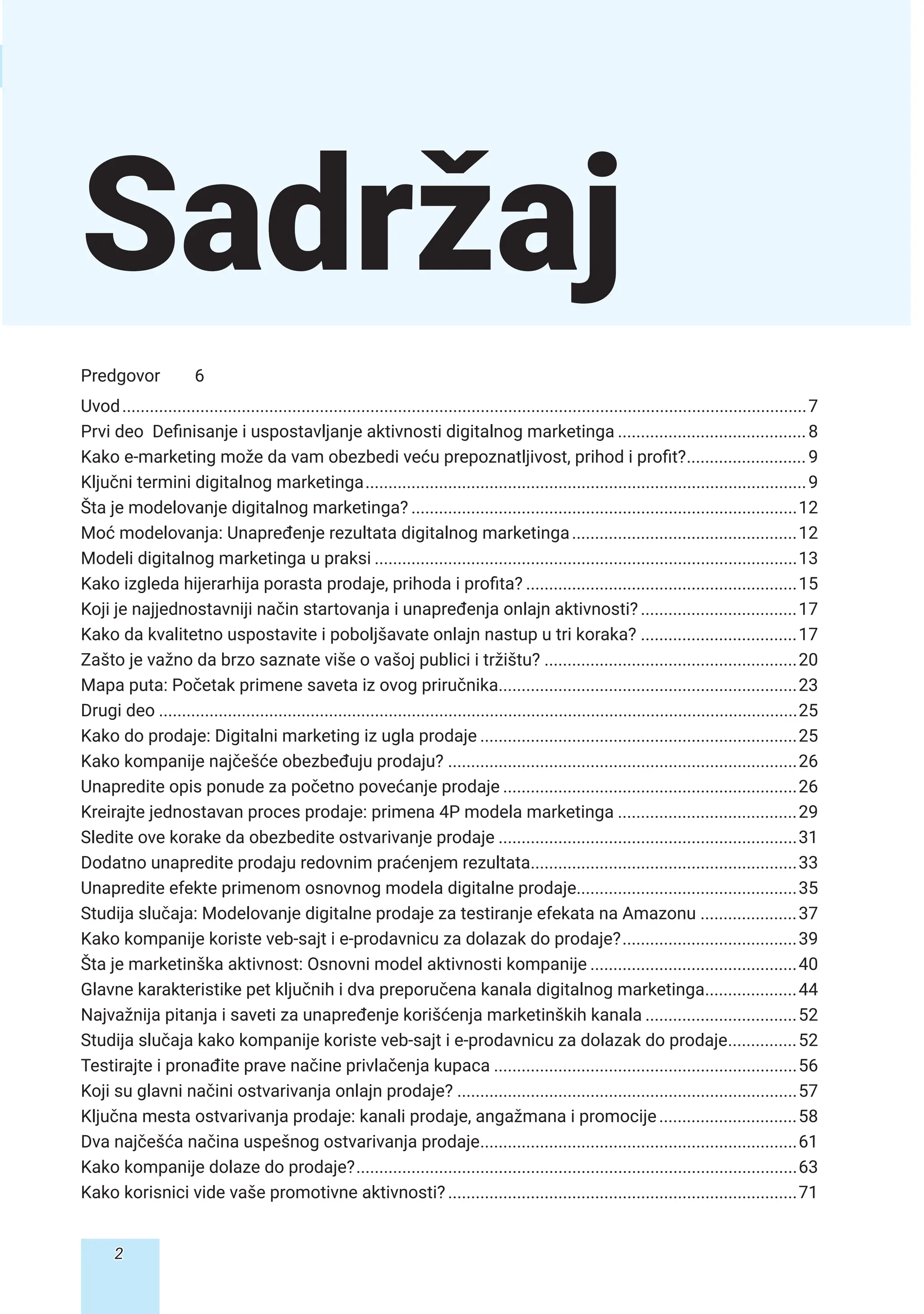 Knjiga "Modelovanje digitalnog marketinga" - Sadržaj | PDF