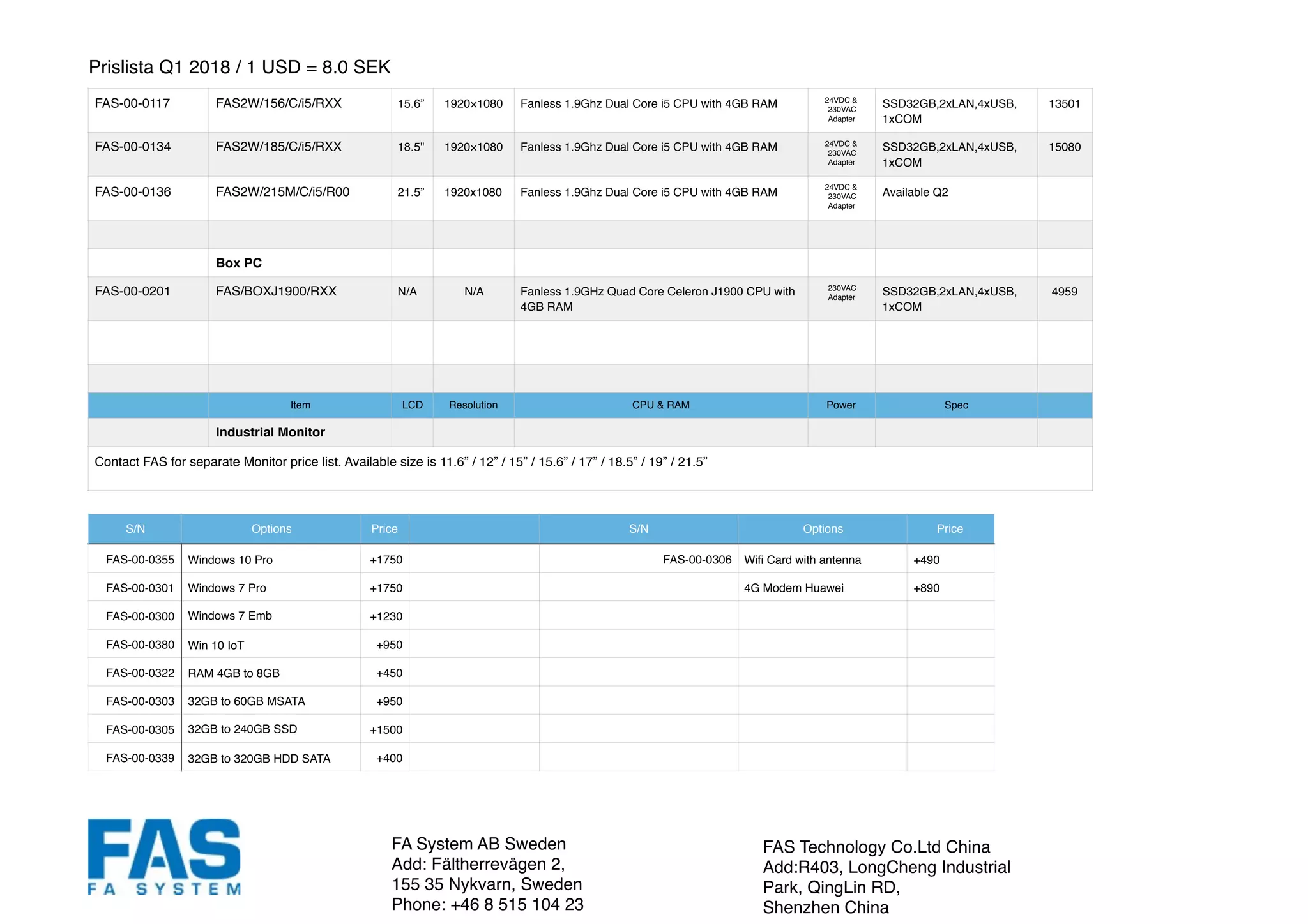 Prislista Q1 R1 2018 | PDF