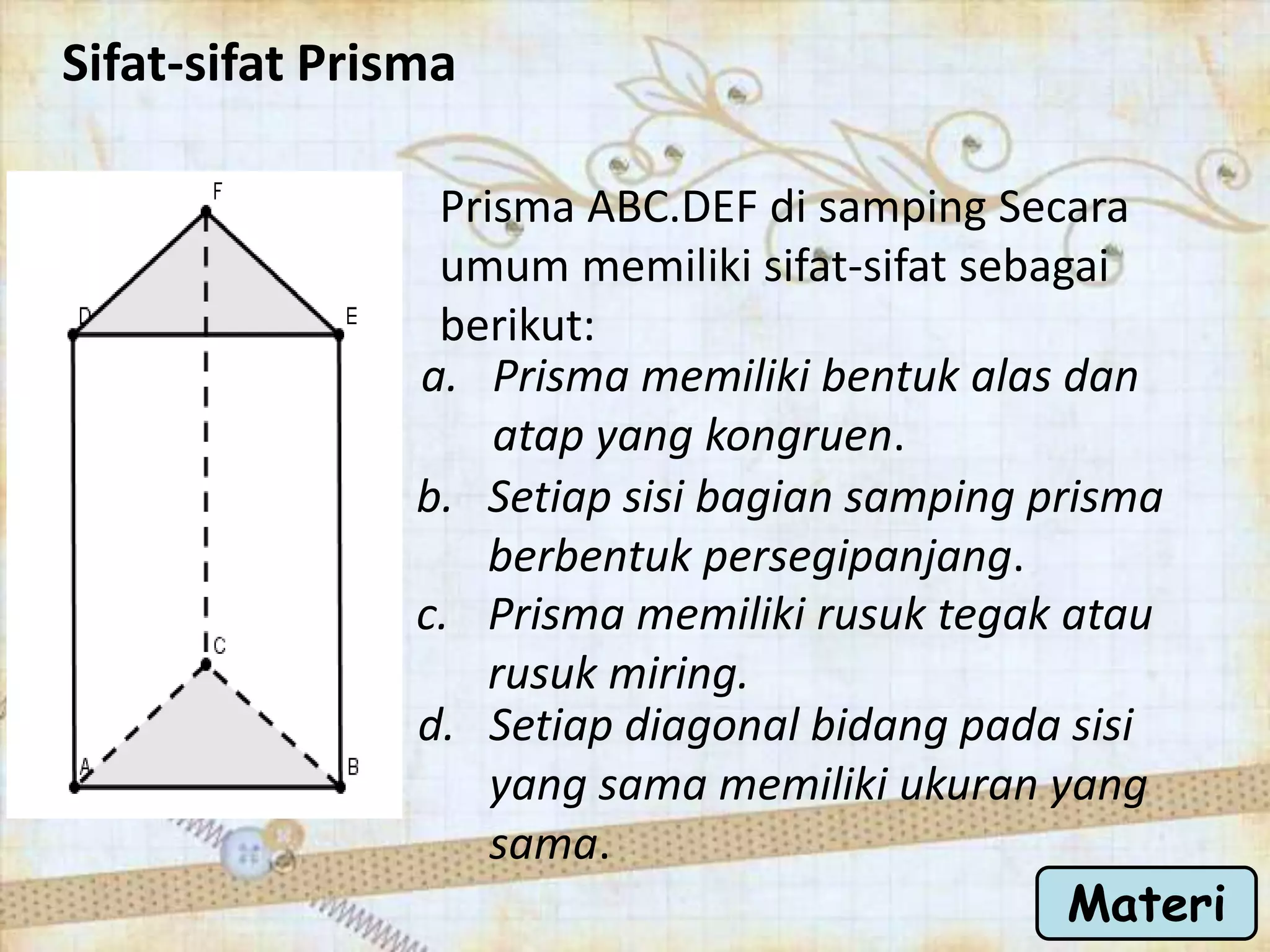 Definisi, sifat dan jaring-jaring Prisma | PPTX