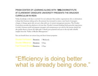 PRISM CENTER OF LEARNING with THE DRUCKER INSTITUTE, USA | PDF