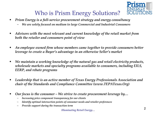 Prism Energy Solutions - Illuminating Retail Energy | PPT | Business ...
