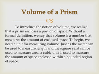 Prisms, Area and Volume | PPTX