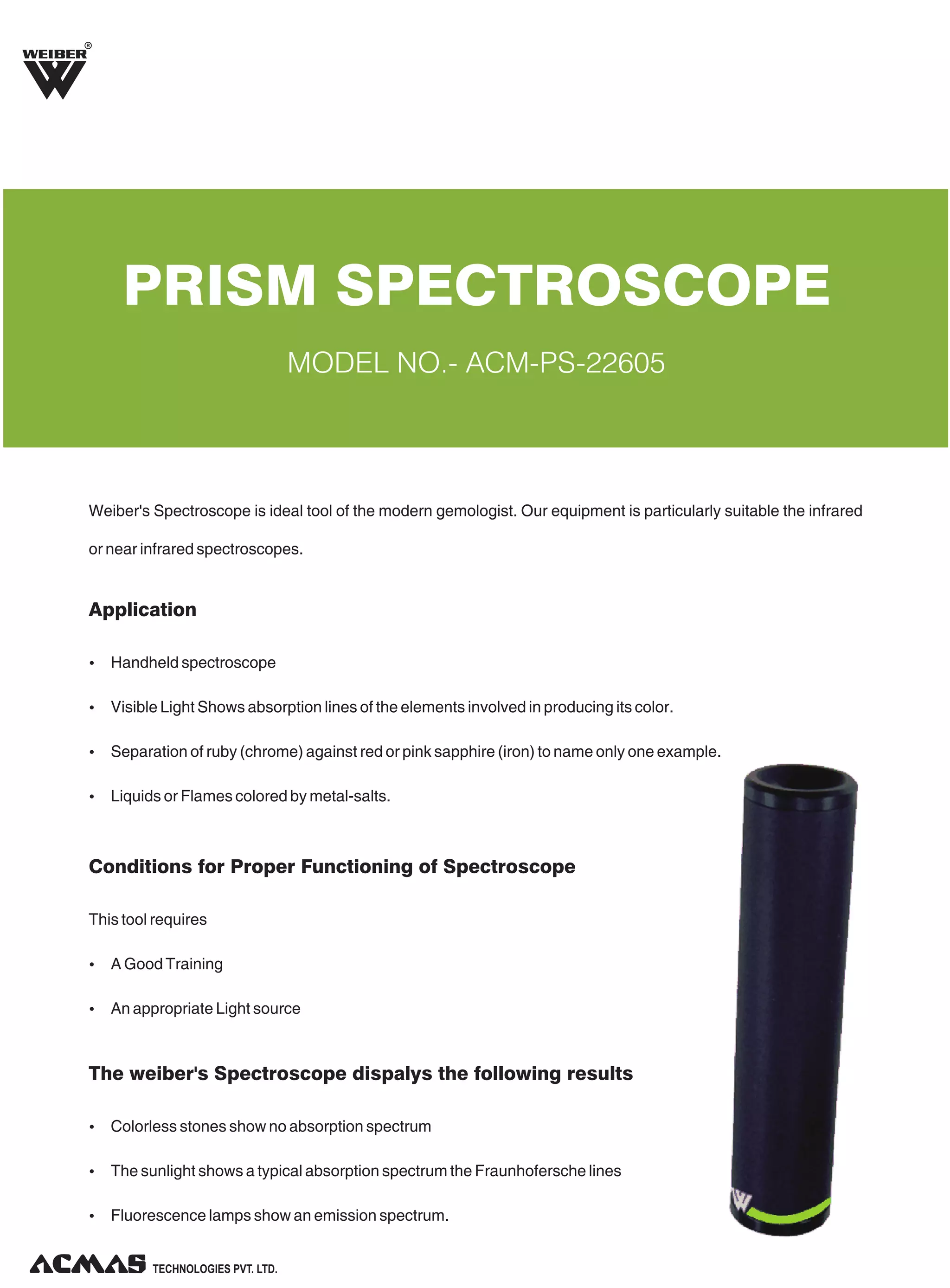Prism Spectroscope by ACMAS Technologies Pvt Ltd. | PDF