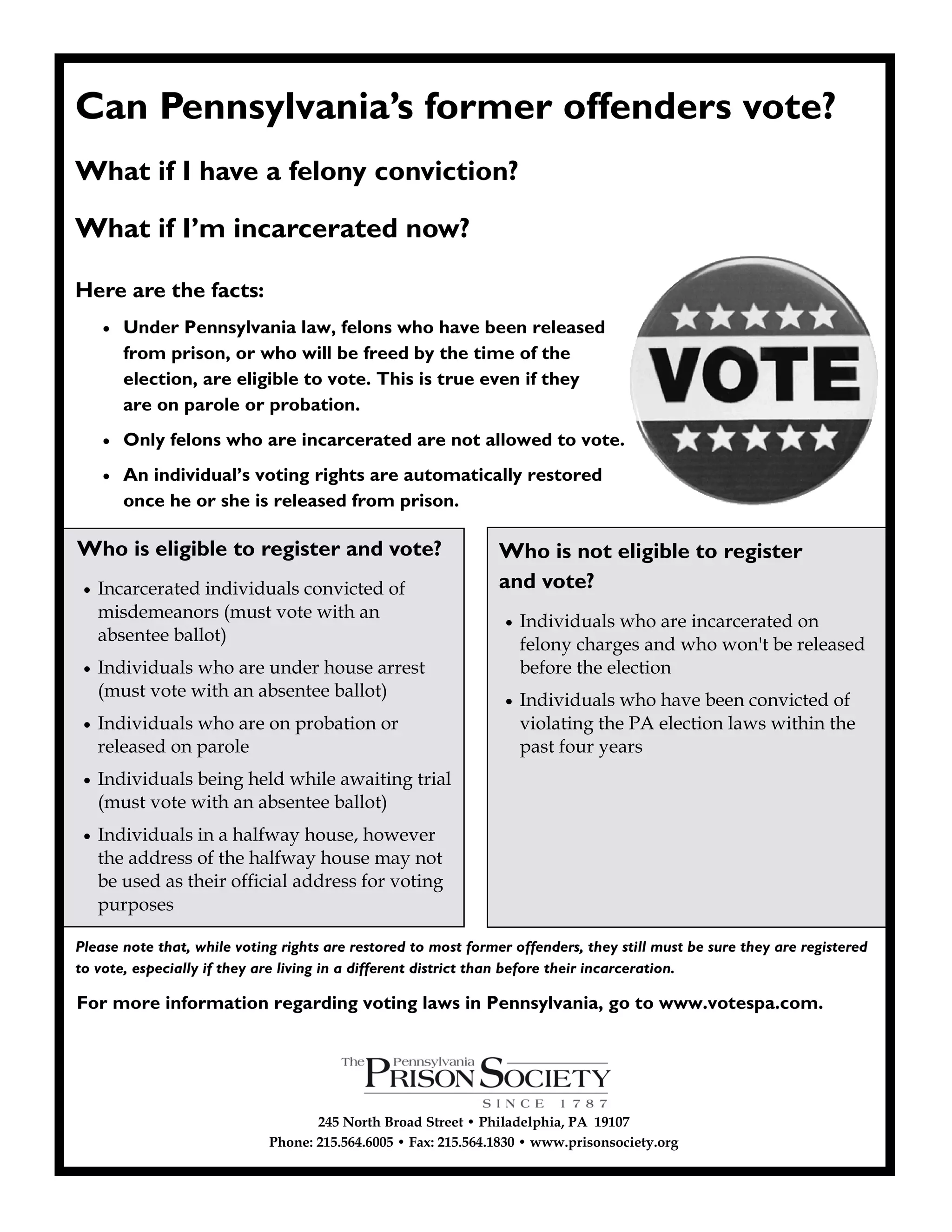 Pennsylvania Prisoner Voting Rights | PDF