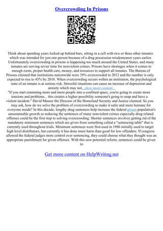 Prison Overcrowding Essay | PDF