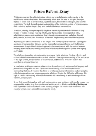 Prison Reform Essay | PDF