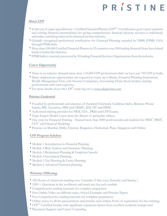 Pristine cfp brochure | PDF