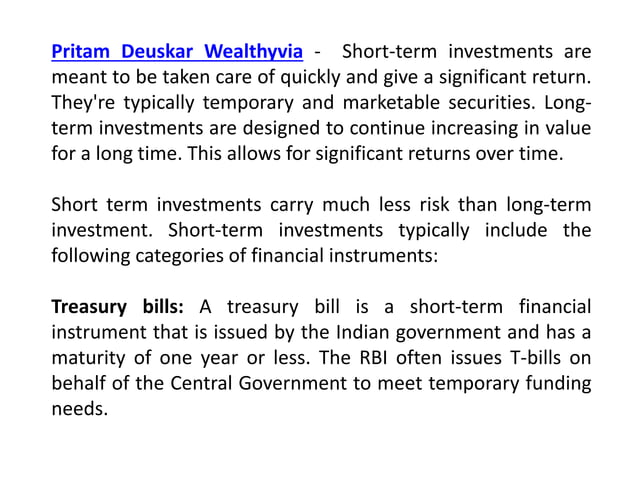 Pritam Deuskar Wealthyvia - Short-Term Vs Long-Term Investments What’s ...