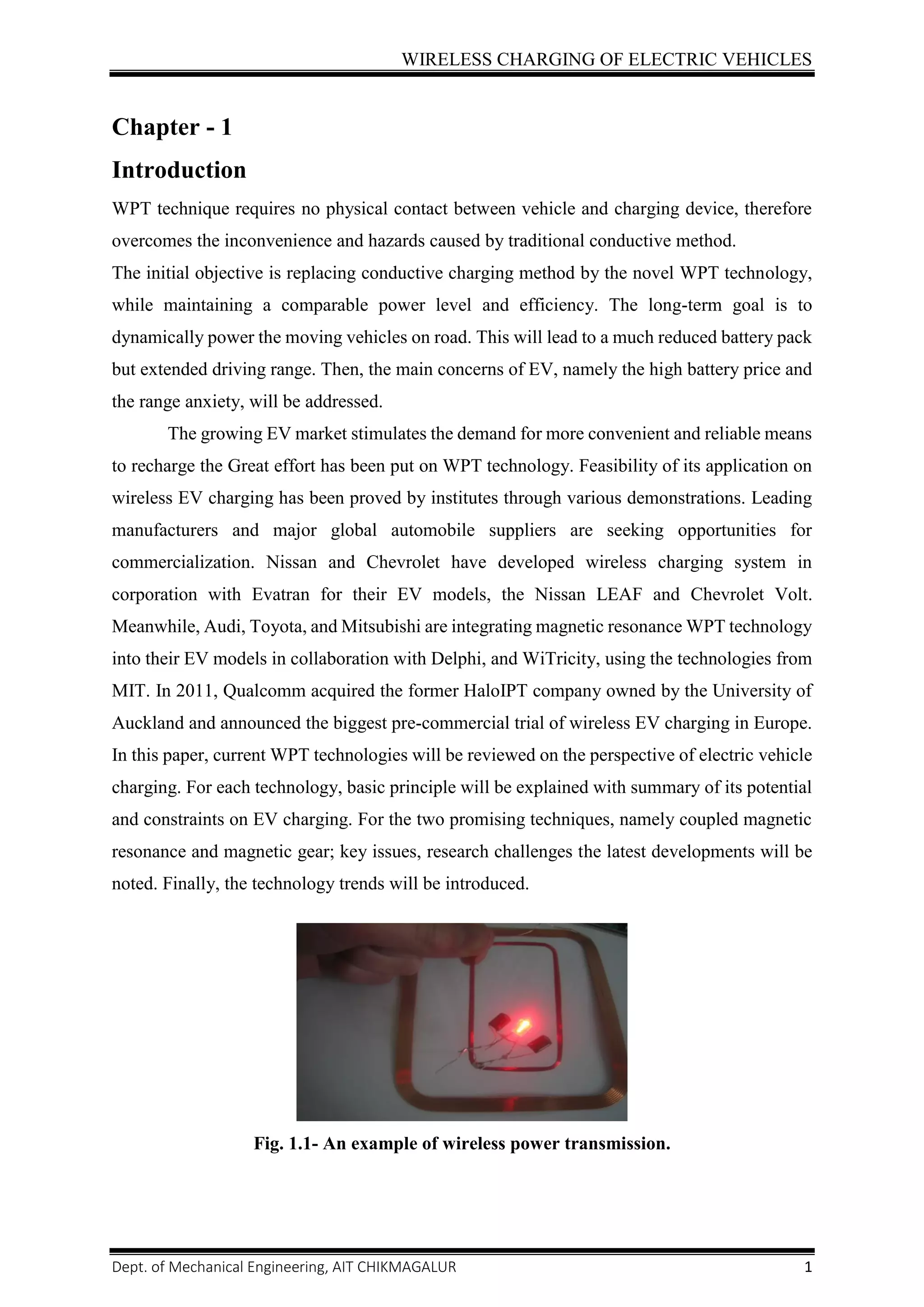 Wireless Charging of Electric Vehicles seminar report | PDF