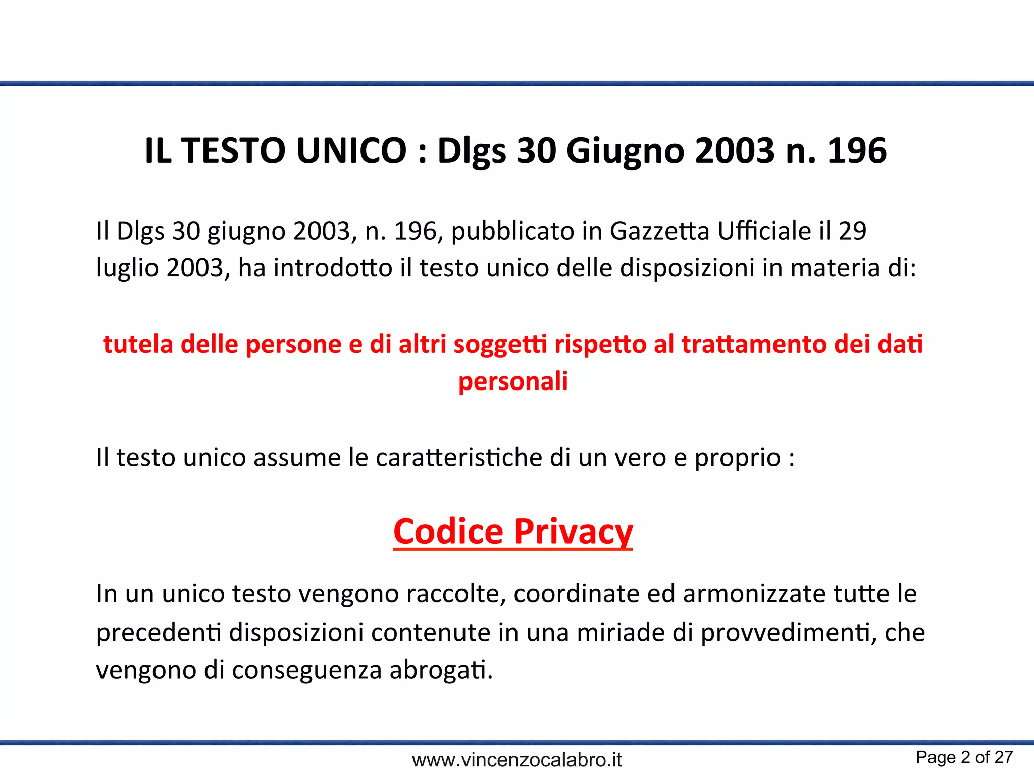 La Privacy: Protezione dei Dati Personali | PDF