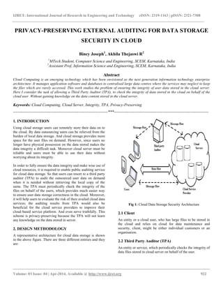 Privacy preserving external auditing for data storage security in cloud | PDF