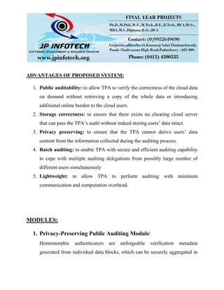 Privacy preserving public auditing for secure cloud storage | DOCX