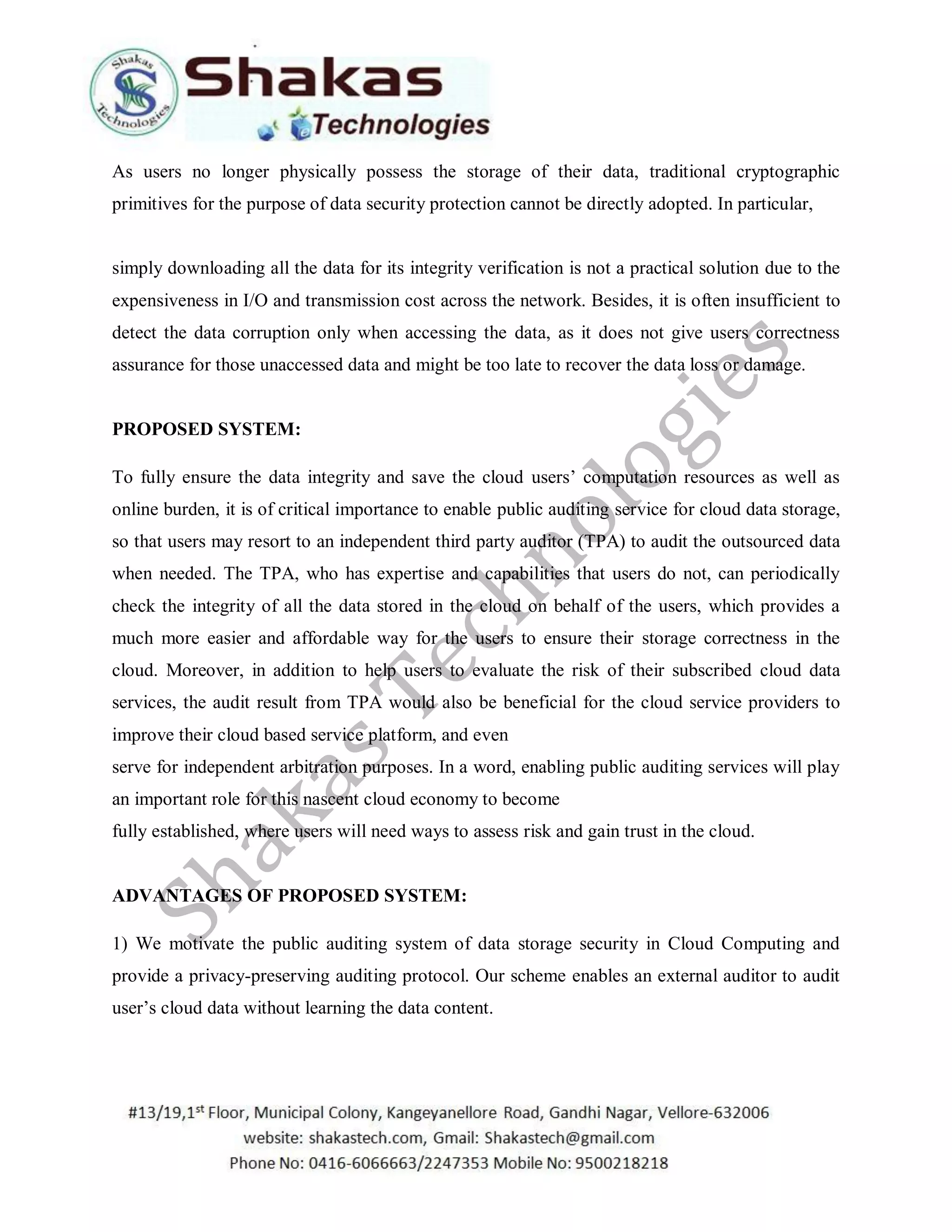 Privacy preserving public auditing for secure cloud storage | PDF