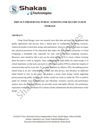 Privacy preserving public auditing for secure cloud storage | PDF