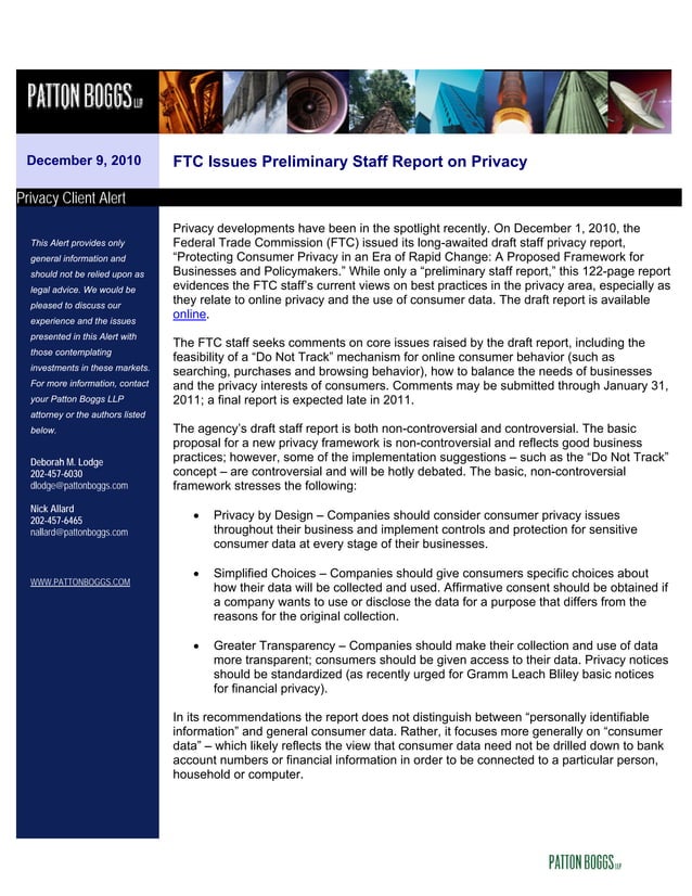 Privacy Client Alert: FTC Issues Preliminary Staff Report on Privacy ...