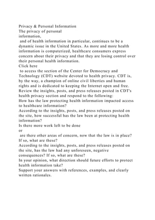 Privacy & Personal InformationThe privacy of personal informatio.docx
