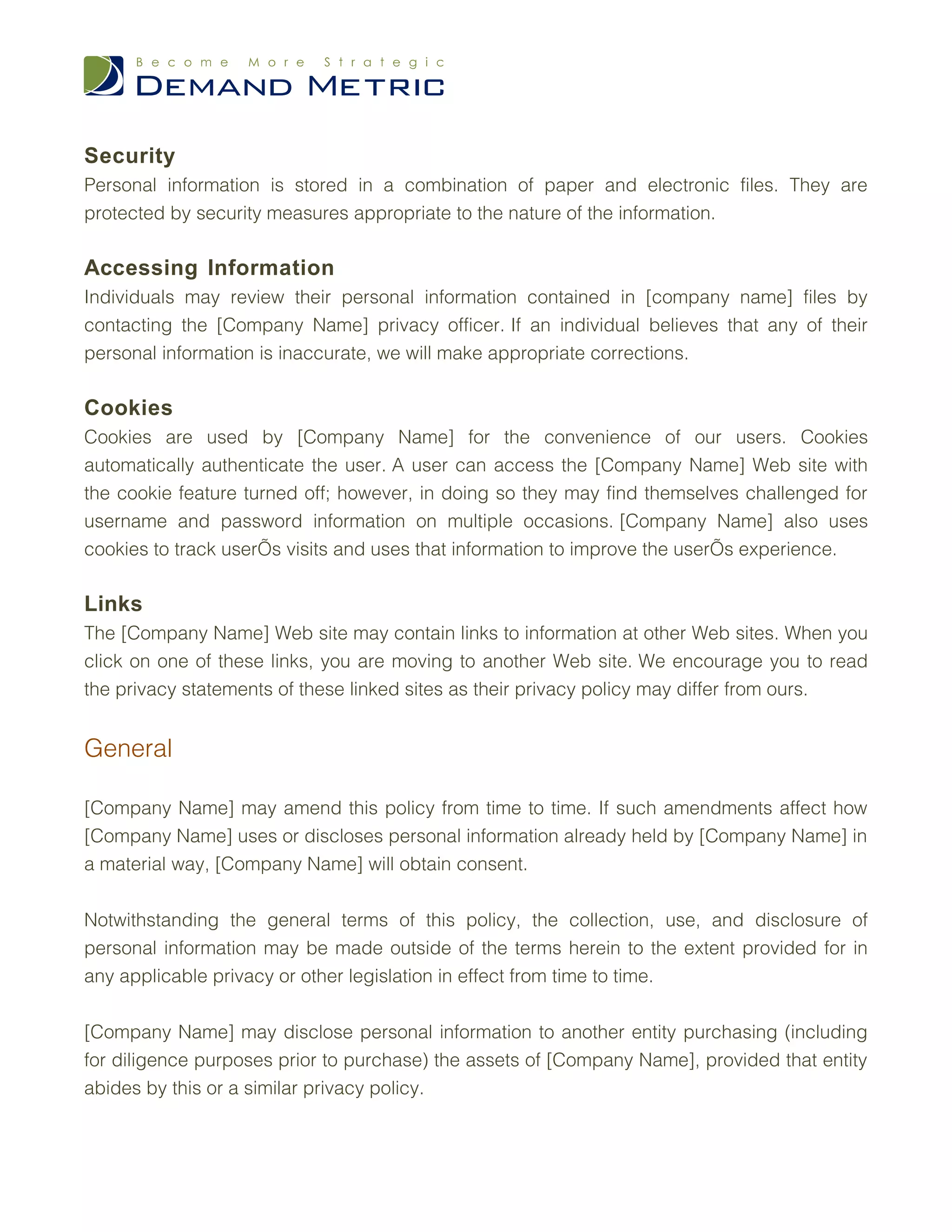 Privacy Policy Template | DOC