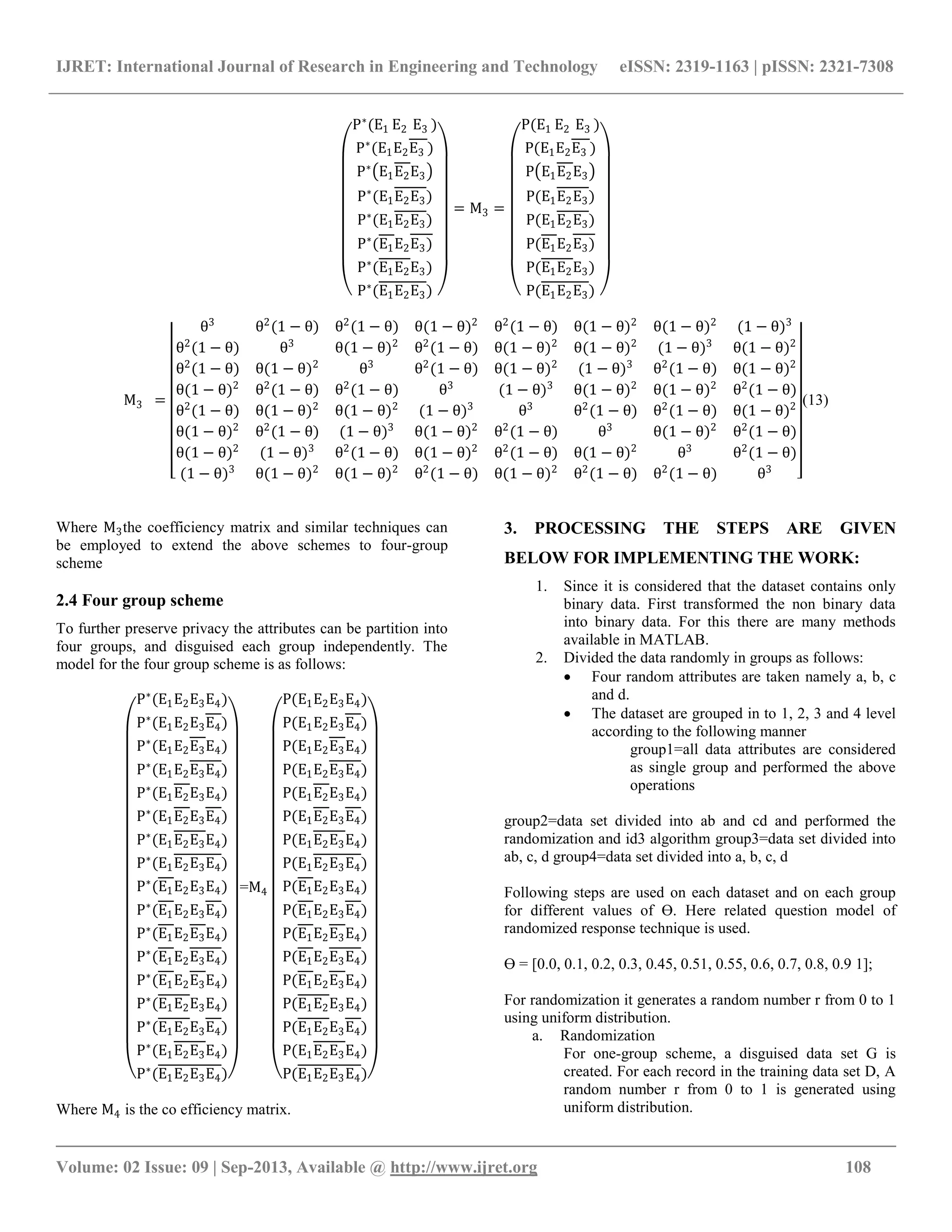 Privacy preserving data mining in four group randomized response ...