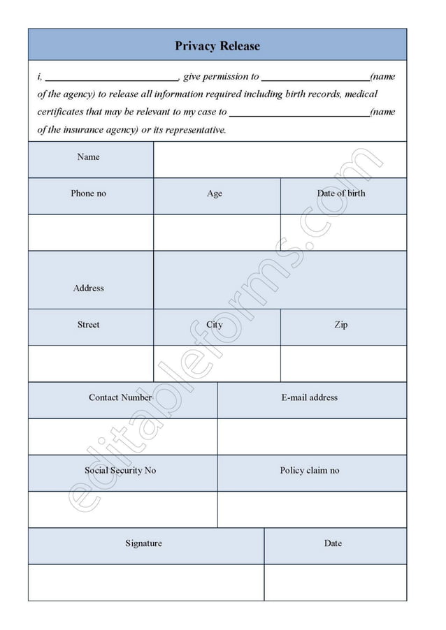 Privacy Release Fillable PDF Template Download | PDF