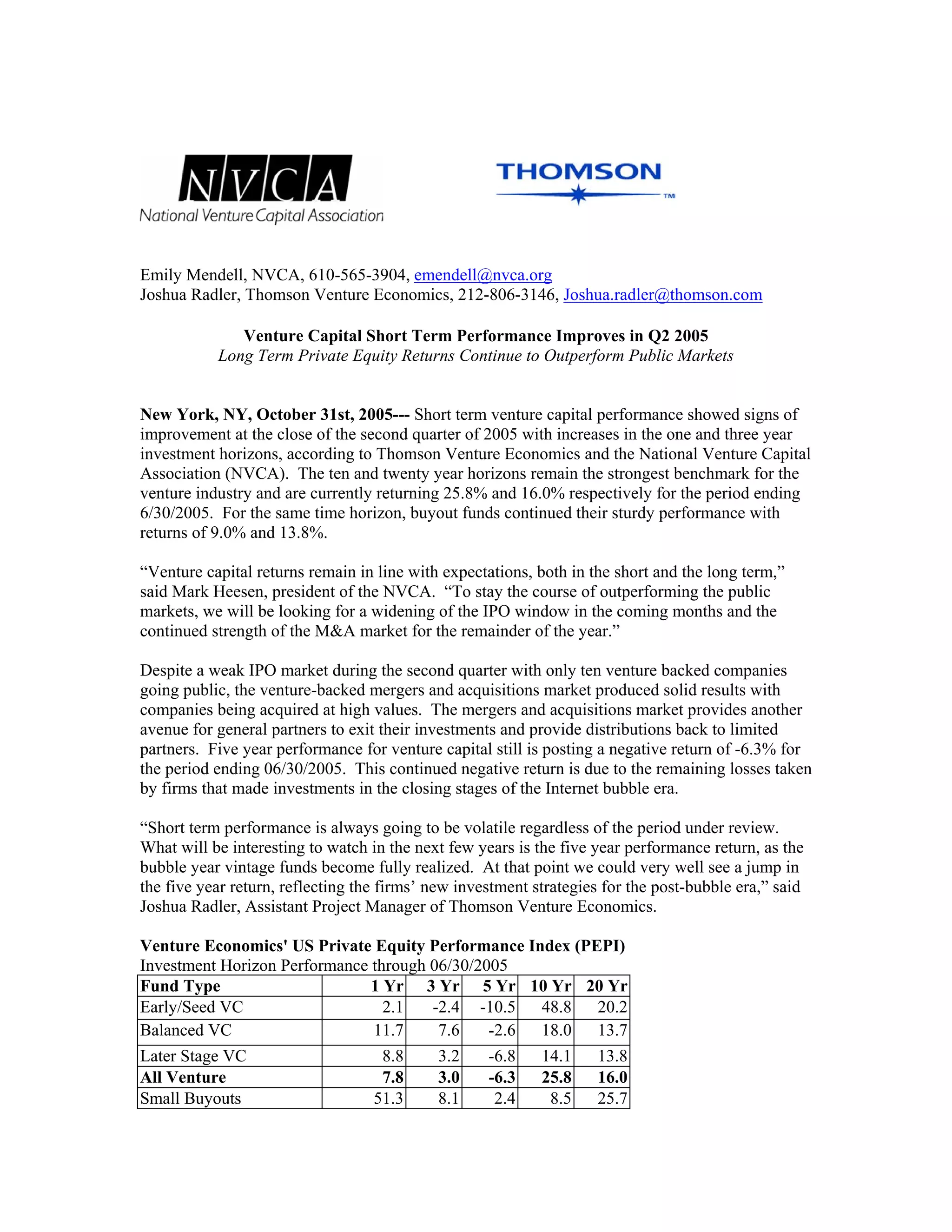 Private Equity Performance Q2 '05 | PDF | Venture Capital | Business ...